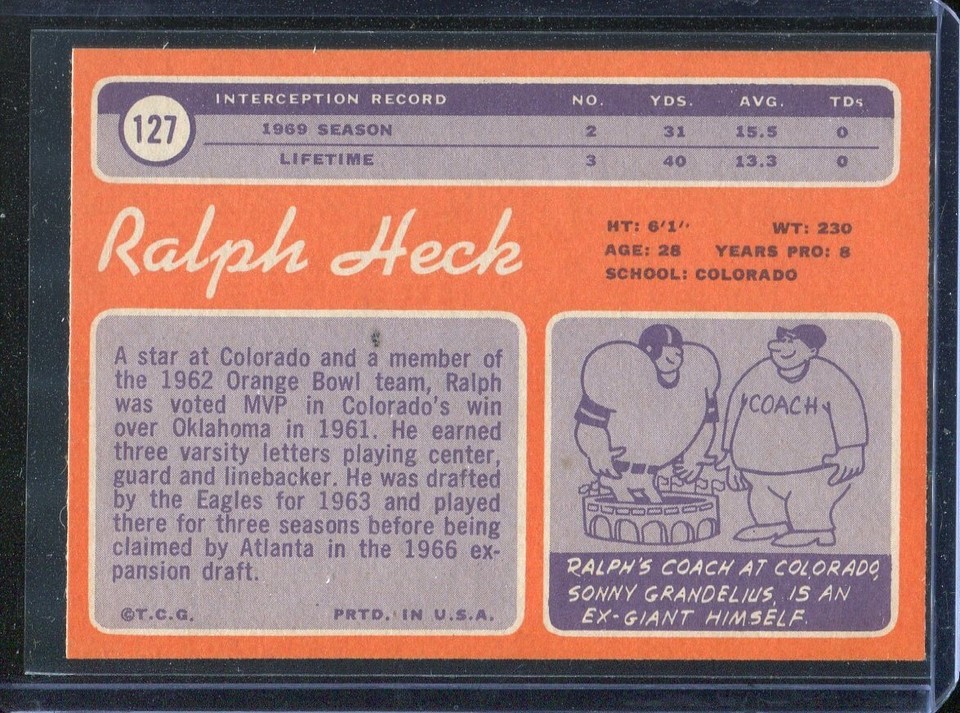 1970 Topps Football # 127 Ralph Heck (NM-MT) Near Mint to Mint | eBay