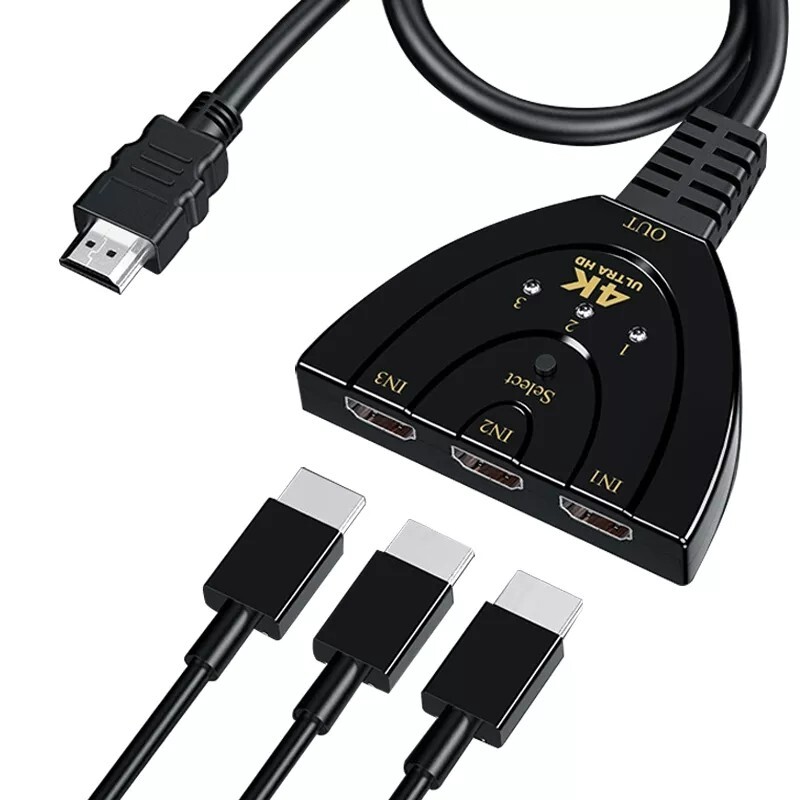 2FT 4K HDMI 2.0 Cable Auto Switch Switcher Splitter Adapter 3 In-1 Out ...