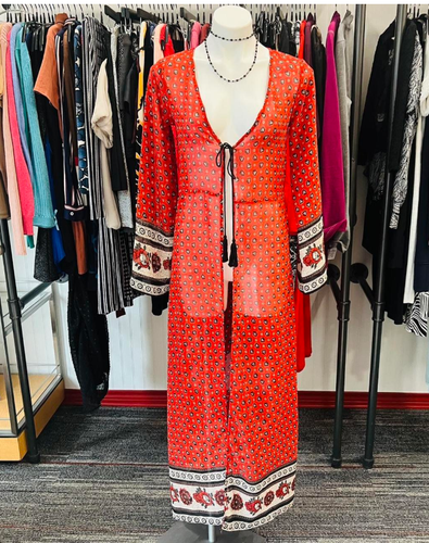 NWT Red Sheer Floral Print Tie Front Duster Cover Up Size Small | eBay
