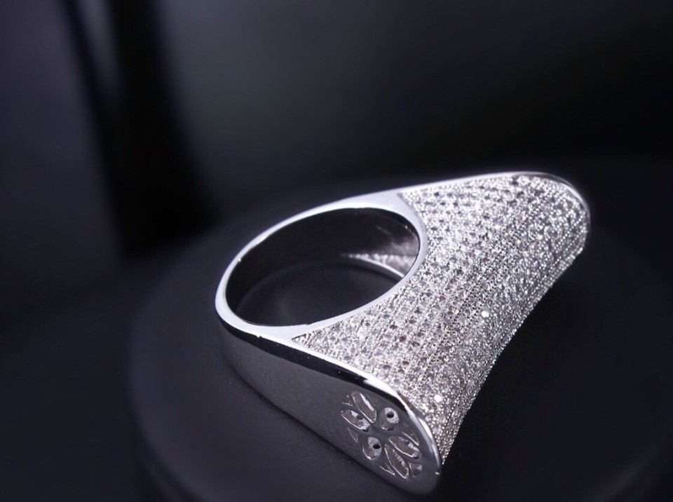 18k White Gold Plated Big Ring made w Swarovski Crystal Stone Bold ...