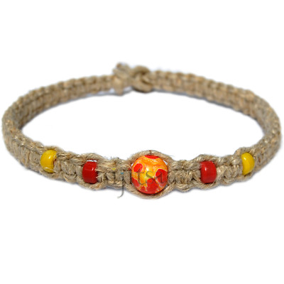 Natural thick hemp necklace with red, orange hambabalud wooden bead ...