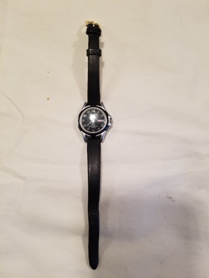 Vintage Swanson Japan Women’s Watch 28mm Silver Tone Case Black Leather ...