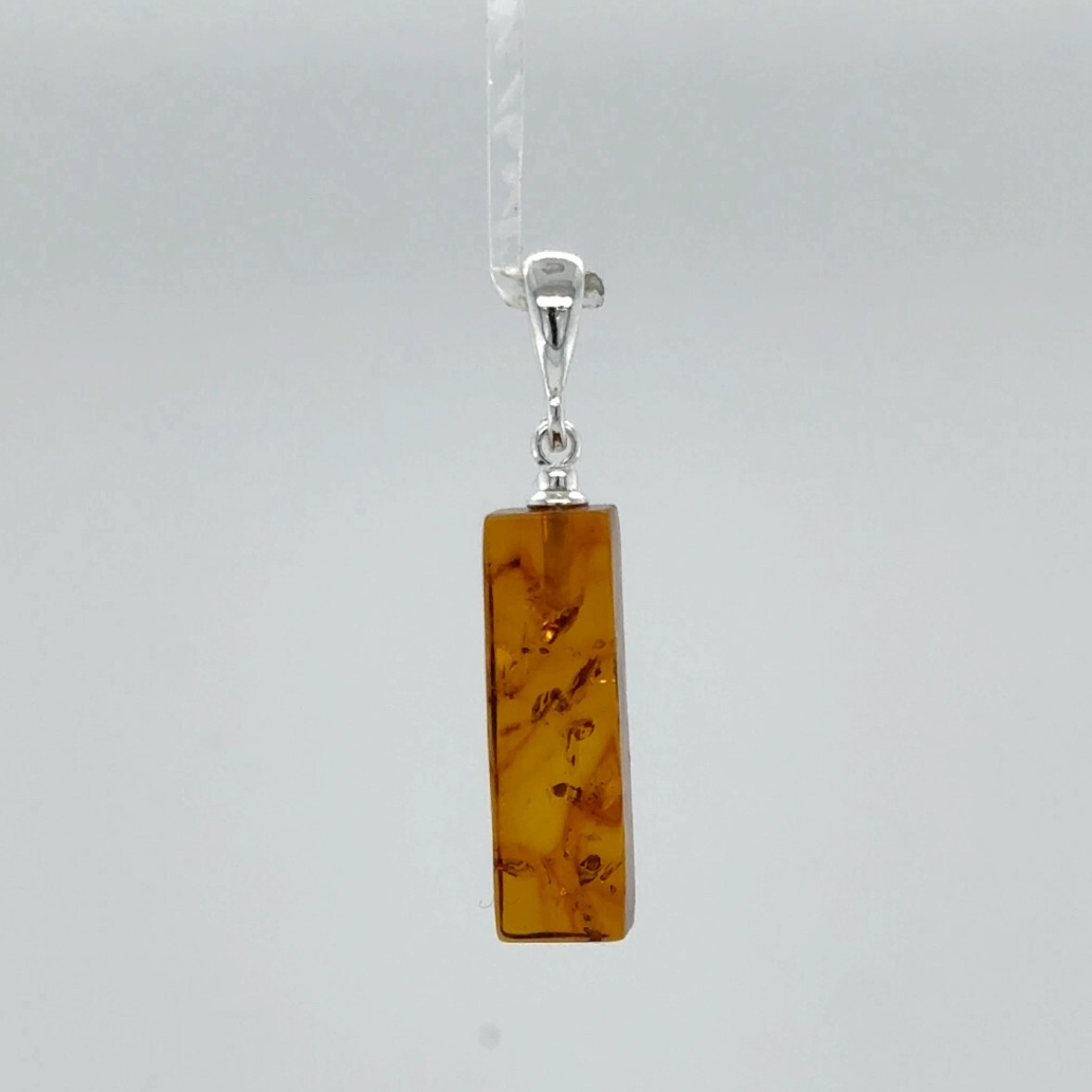 Cognac / Brown BALTIC AMBER Square Pendant 925 STERLING SILVER Poland ...