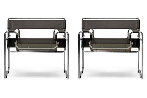 2x Chromed Steel Tube Chair Frame with Leather Straps in Dark Espresso ...