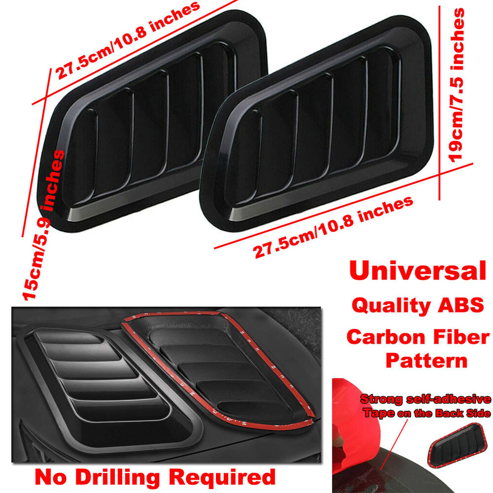 2x Universal Gloss Black Car Bonnet Hood Air Flow Intake Scoop Vent ...