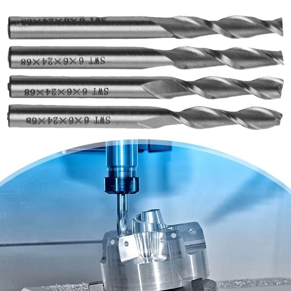 4x Double 2 Flute Down Cut Spiral Router Bit 6mm Silver HSS-Aluminium ...