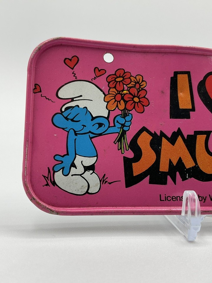 Vintage "I Love Smurfs" License Plate Licensed by Wallace Berrie & Co ...