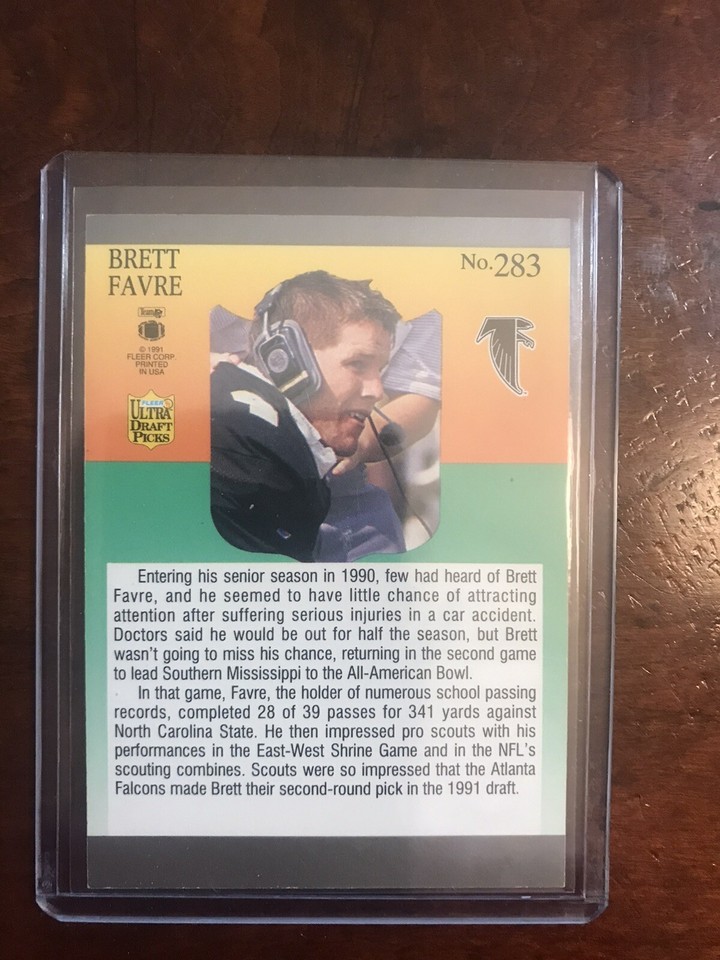 1991 FLEER ULTRA DRAFT PICKS BRETT FAVRE #283 ATLANTA FALCONS | eBay