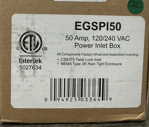 50 Amp (CS6375) Rainproof Generator Power Inlet Box Transfer Switch ...