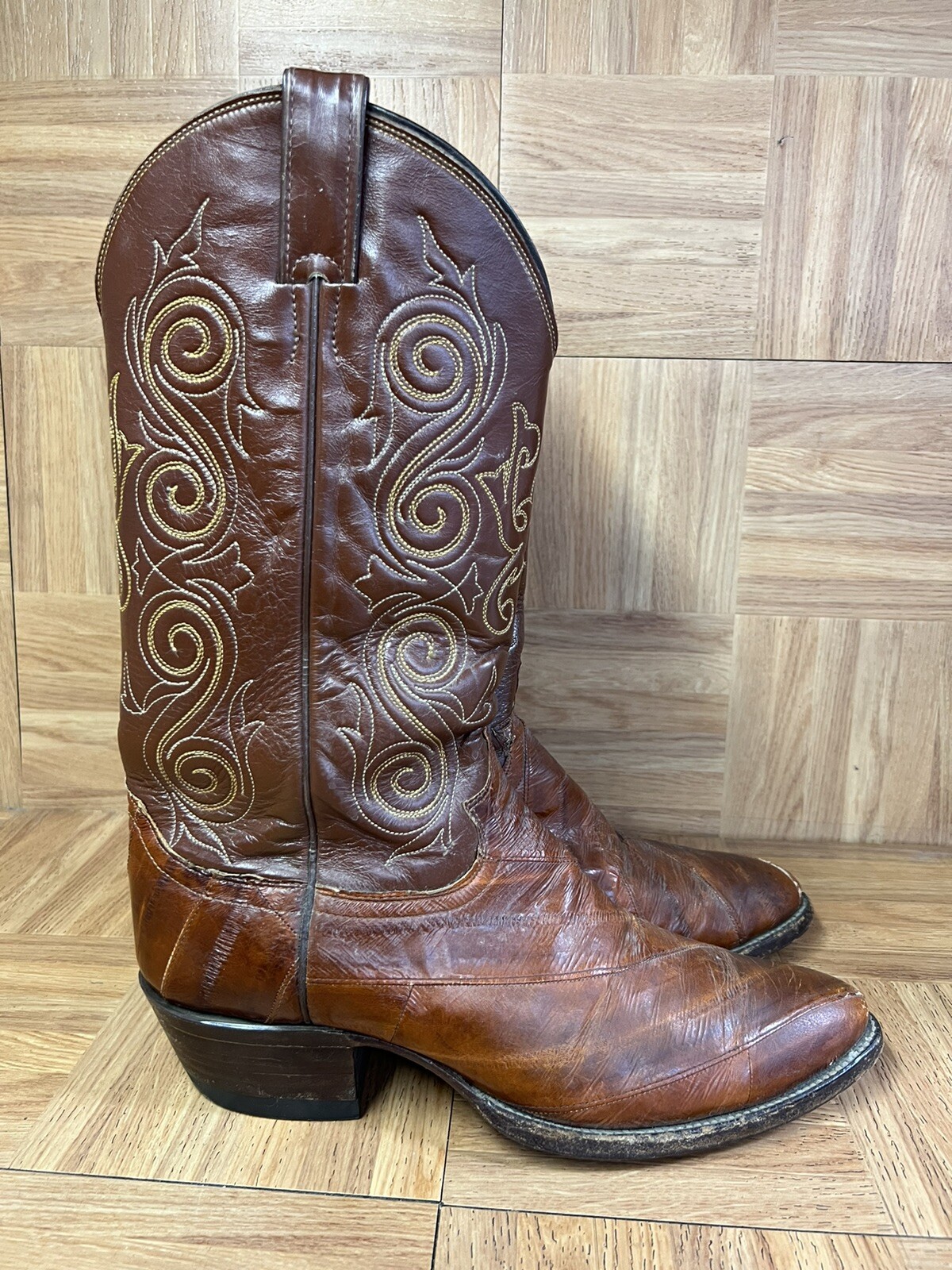 RARE🔥 JUSTIN Cowboy Exotic EEL Fish Skin Boots Sz 9.… - Gem