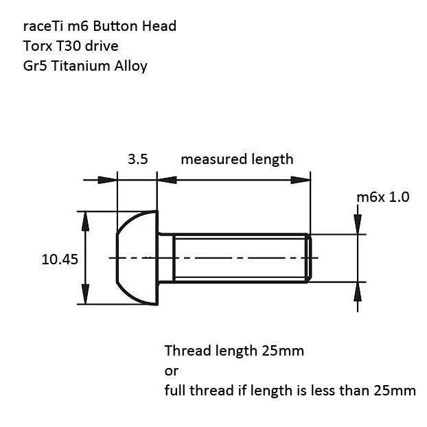 m6 Titanium Button Head Bolt Screw Torx t30 Ti Gr5 15 20 25 30 x 1.0 ...