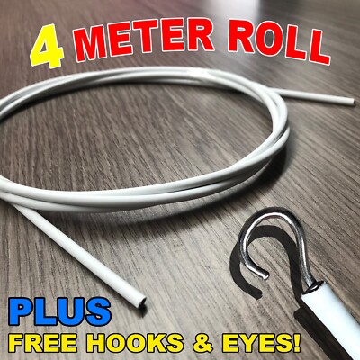 4 Meters Stretch Curtain Wire Kit Blind Cord Stretchy Spring FREE Eyes ...