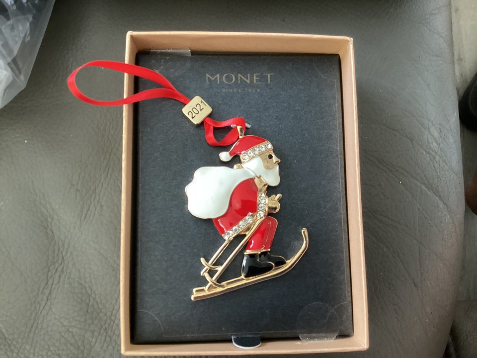 Monet 2021 Santa Skiing Christmas Ornament HTF | eBay