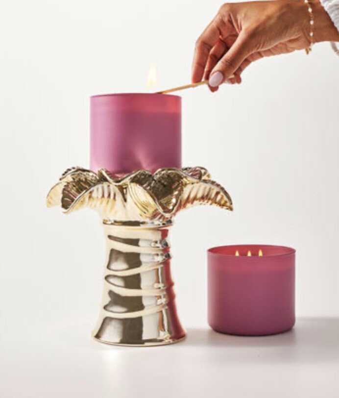 Palm Tree Pedestal 3-Wick Candle Holder | eBay
