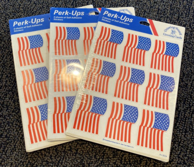 LOT (3) Pack Perk-Ups USA Flag Stickers 3 Sheets VTG NOS SEALED - U Get ...