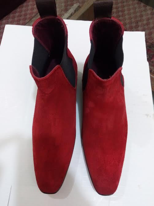 Handmade Mens Red color Chelsea boot, Men Red ankle suede leather sole ...