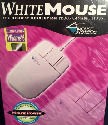 White Mouse Computer Mouse Windows 95 Era 3 Button Programmable New Vtg ...