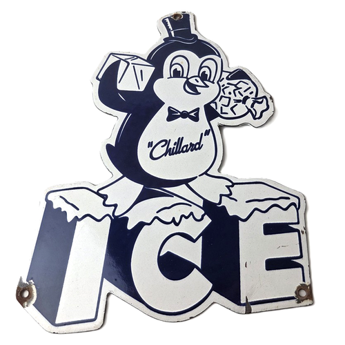 Vintage Chillard Ice Sign - Ice Cubes Chilly Willy Gas Service ...