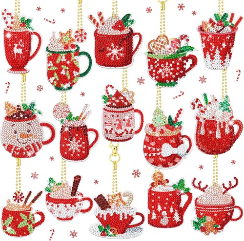 Pieces Christmas Diamond Painting Keychain Ornaments 5D DIY Hot Cocoa ...