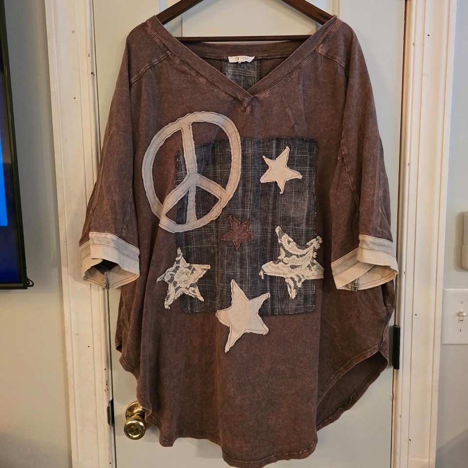 Oli and Hali Washed Peace + Star Appliqué Top | eBay UK