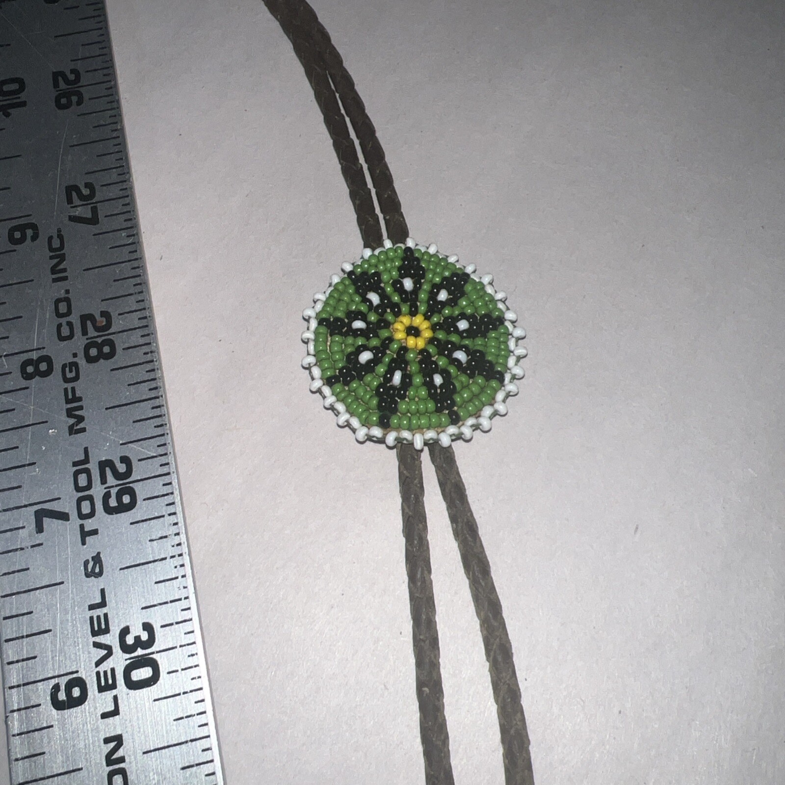 Rare Native American Beaded & Leather Bolo Tie - Gem