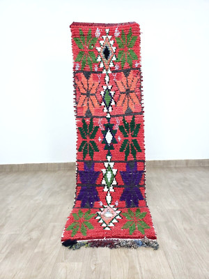 Vintage Berber Moroccan Runner Rug 2x7 Red Colorful Geometric Hallway ...