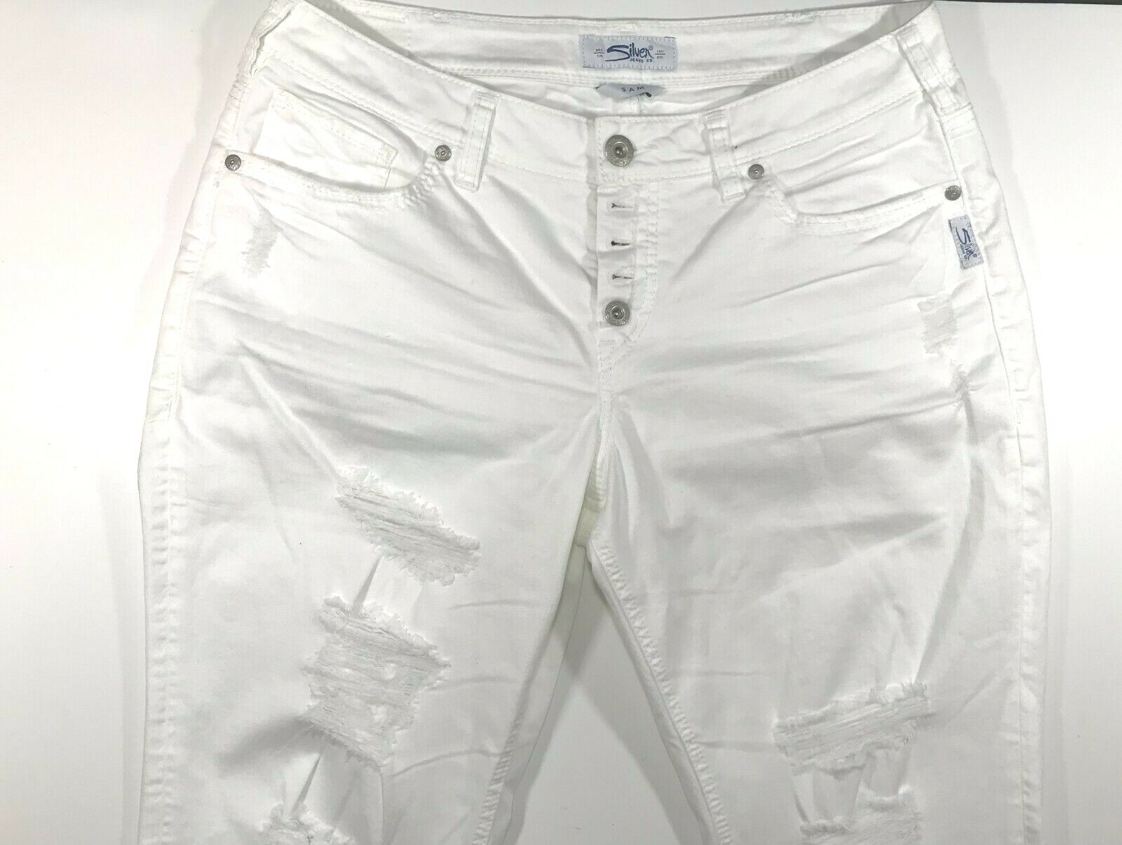 Silver Jeans Button Fly Sam Boyfriend Jeans Women 36 x 28 White Pre ...