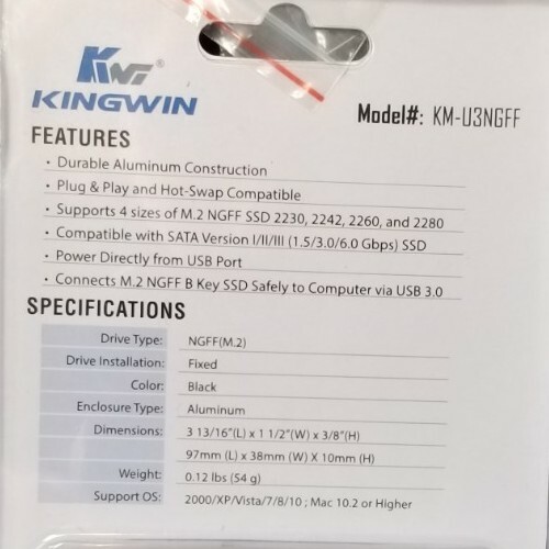 KINGWIN USB 3.0 to NGFF (M.2) SSD External Enclosure Adapter (SATA)》KM ...
