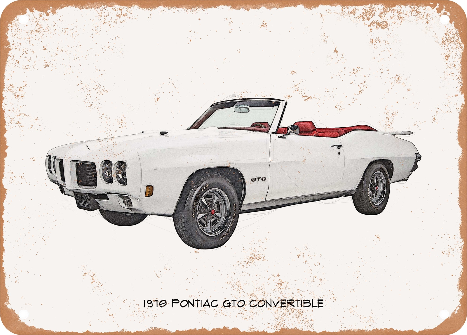 Classic Car Art - 1970 Pontiac GTO Convertible Pencil Sketch - Rusty ...