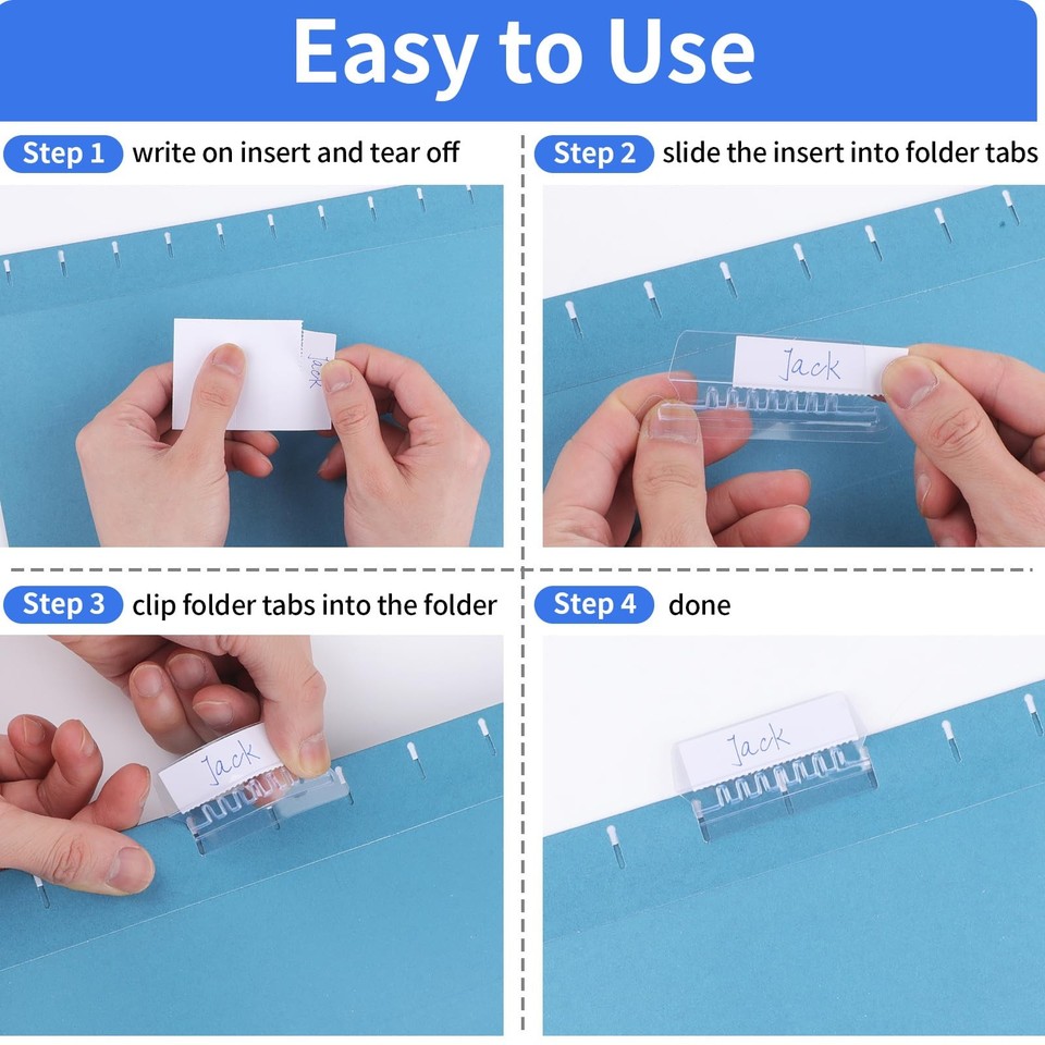 120 Hanging File Folder Tabs + 200 Inserts Clear Plastic Folder Labels ...
