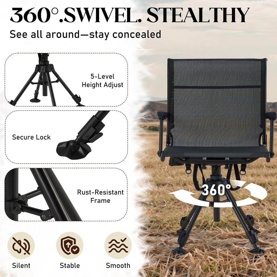 Danrelax 360° Swivel Hunting Chair, Adjustable Height, Mesh Back ...