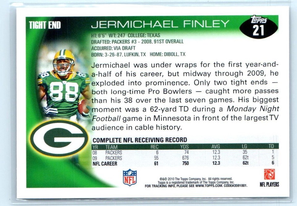 2010 Topps #21 Jermichael Finley | eBay