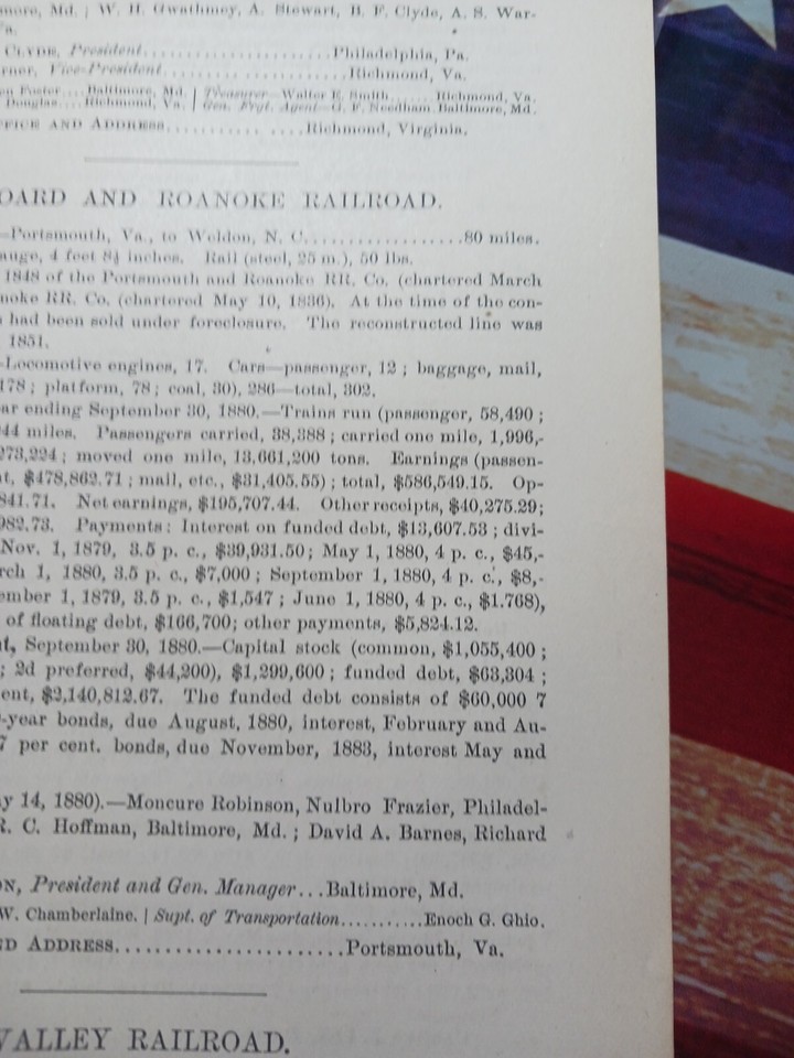 1881 train report Seaboard & Roanoke Railroad Weldon NC Portsmouth ...