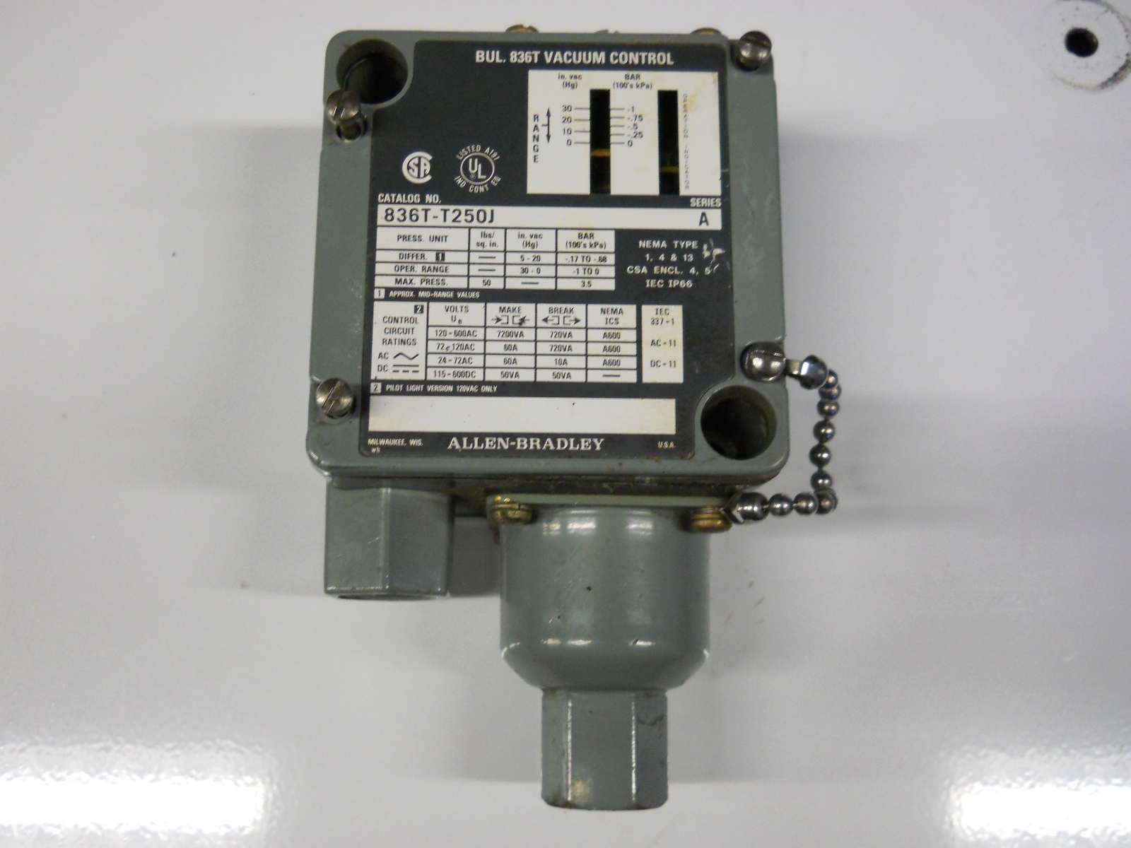 ALLEN BRADLEY 836T-T250J VACUUM CONTROL SWITCH 120-600V NEW CONDITION ...