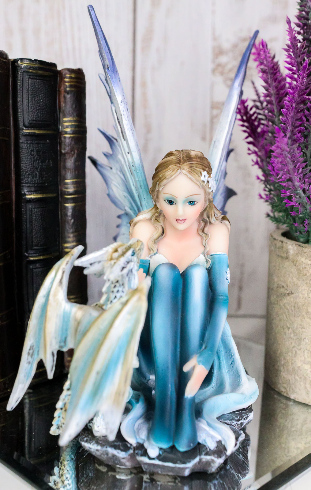 Ebros Winter Fairy With Bossy Baby Dragon Statue 7.25"Tall Mythical Fae ...