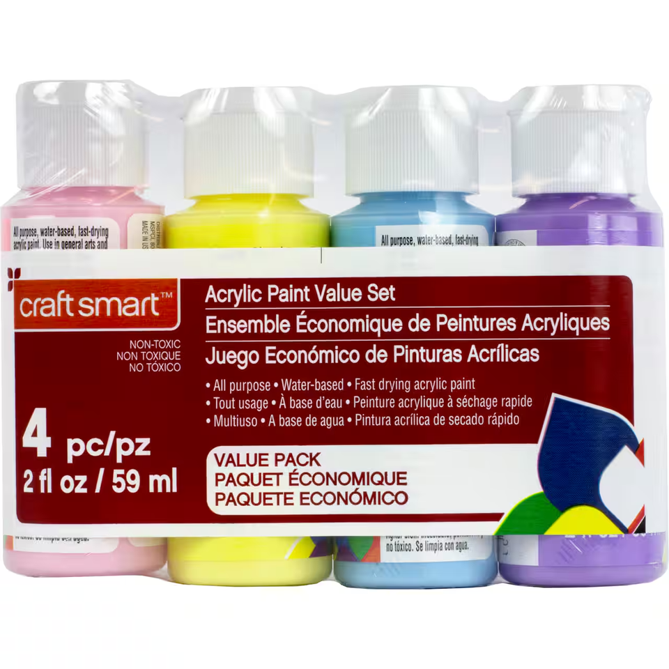 * Craft Smart 4 Pack Acrylic Paint Value Set - Pink - Yellow - Blue ...