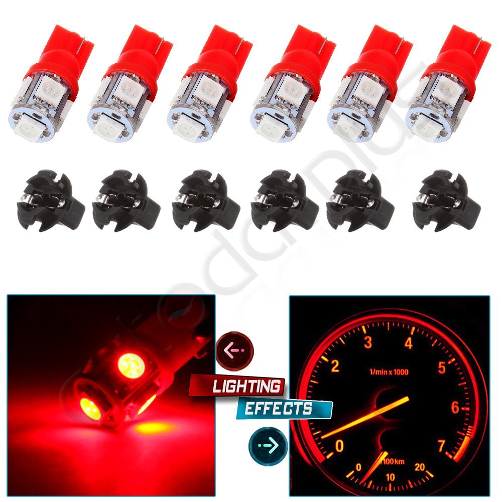 6Pcs T10 Red LED Bulb Instrument Cluster Gauge Light Lamp w/ 16mm Hole ...