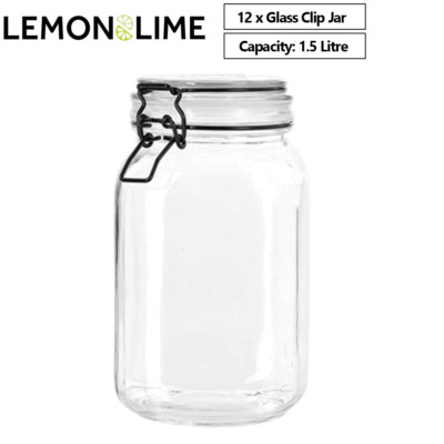 12 x 1.5L Glass Jar Clip Lock Lid Pantry Cookie Canister Airtight ...
