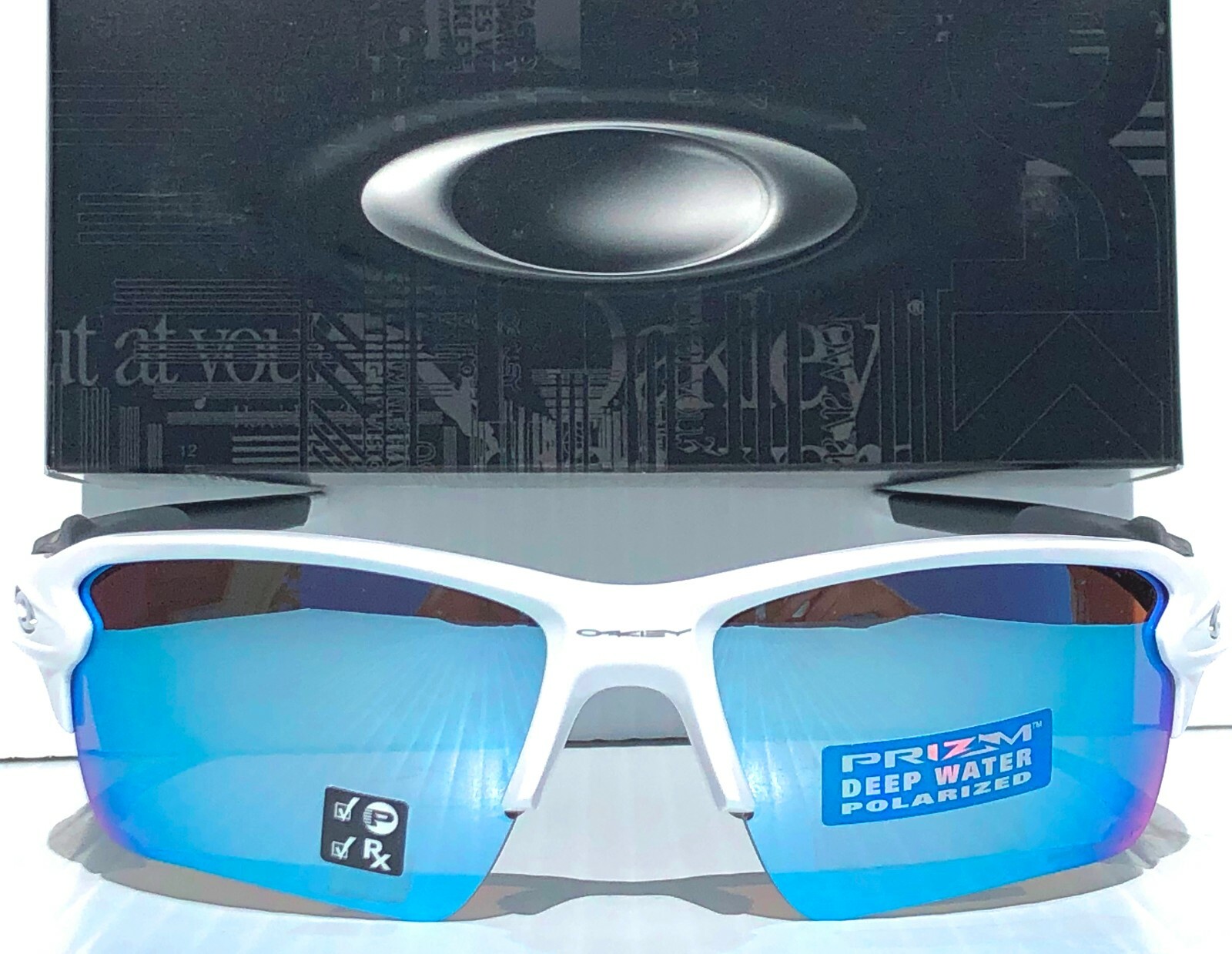NEW* Oakley FLAK JACKET 2.0 White POLARIZED Deep Water Blue Sunglass ...