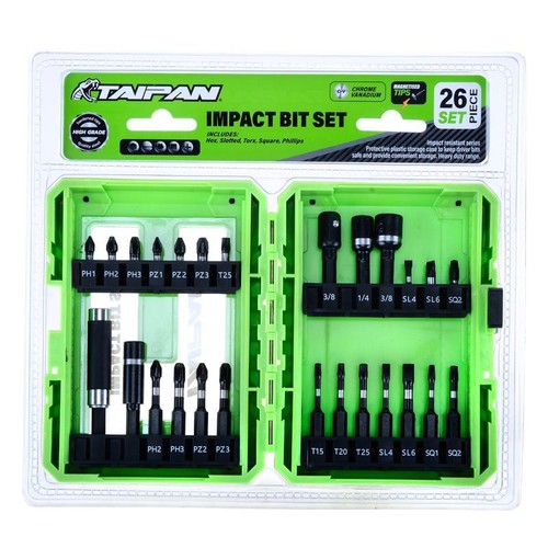 Taipan® 26PCS Impact Bit Set Magnetic Tips Various Heads Storage Case ...