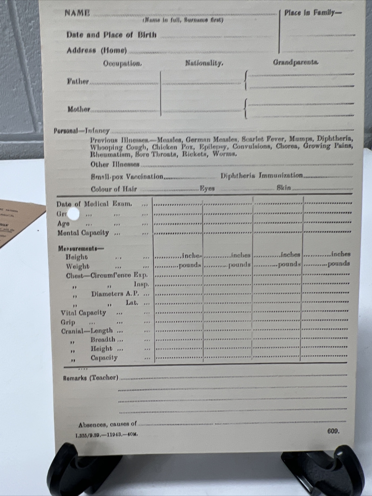 VINTAGE SCHOOL EDUCATION MEDICAL EXAMINATION CARD 1948 BOY CARD ...