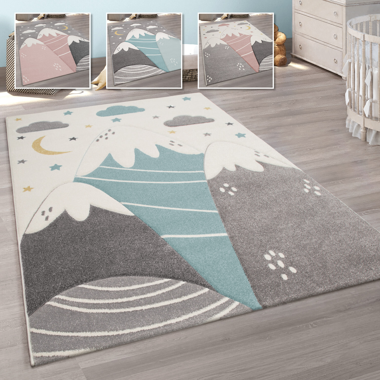 Kids Rug Nursery Rug Girls Boys Blush 3D Mountain Pattern Modern | eBay