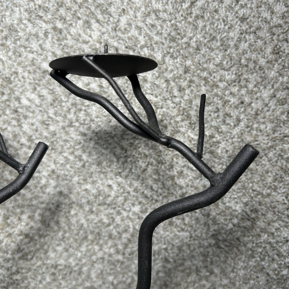 Wrought Iron Twigs Tree Branch Pilar Candle Stands Brown Metal 13" Set ...