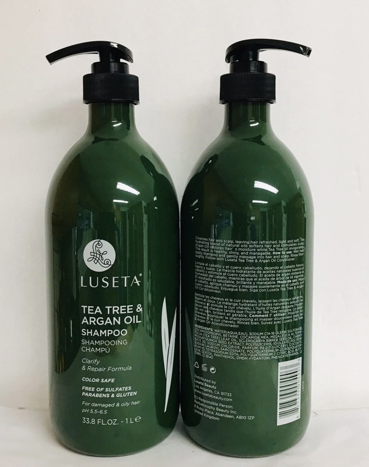 LUSETA JUMBO TWIN PACK! Tea Tree & Argan Oil Clarify & Repair SHAMPOO ...