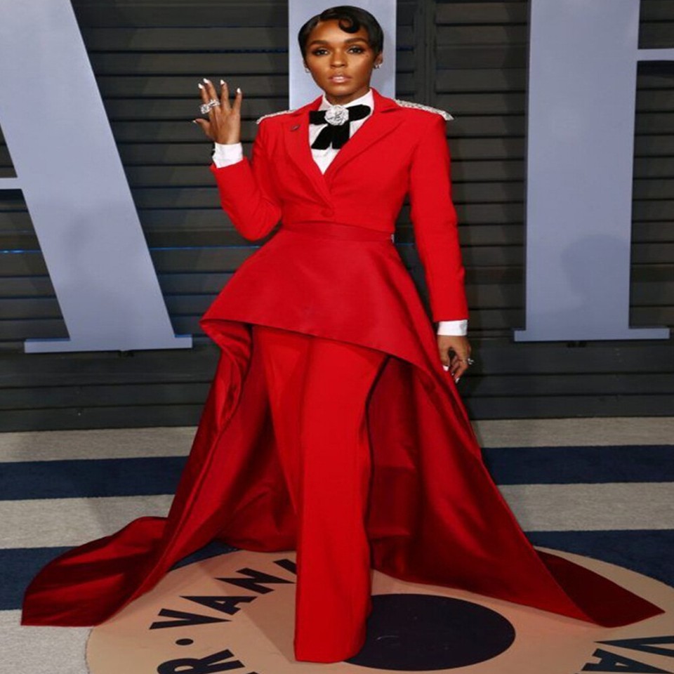 Red Women Suit Pants Wedding Ladies Party Blazer Long Train 2 Pieces ...