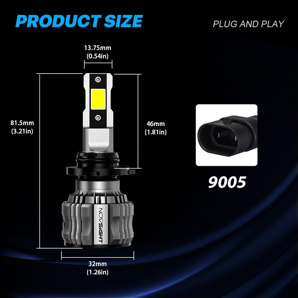 NOVSIGHT 9005 LED Headlights Bulbs High/Low Beam White 6500K 30000LM ...