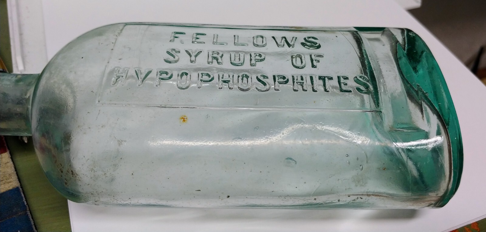 Antique 1870s FELLOWS SYRUP OF HYPOPHOSPHITES 7 3/4" AQUA BLUE BOTTLE ...
