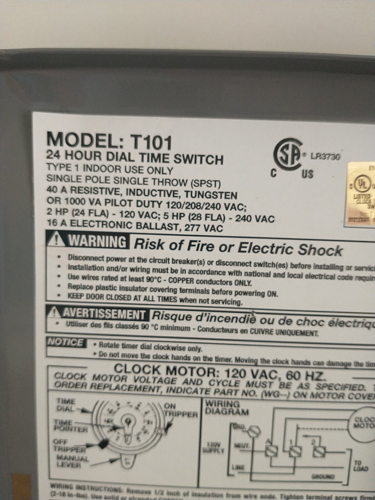 T101 Series 40 Amp 24-Hour SPST Mechanical Time Switch Outdoor | eBay