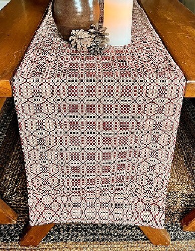New Primitive Colonial BROWN BRICK RED COVERLET TABLE RUNNER Woven ...