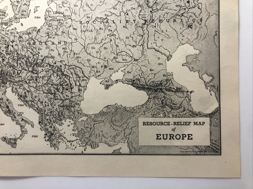 1947 Vintage EUROPE Antique Relief Map - Hammond's Superior Atlas ...